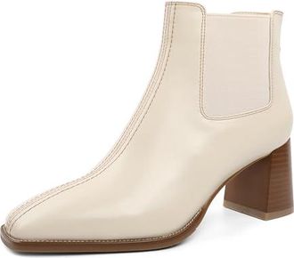 elashe Bottines Femme Talon, Boots pour Femme Blanc, Bottes avec Talon &eacute;pais Block de 6 cm - Design &agrave; Bout Carr&eacute; &Eacute;l&eacute;gant, avec Fermeture &Eacute;clair et &Eacute;lastique,