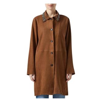 Ermanno Scervino Femme, Manteaux, Brun, Taille: 36 FR Manteau en daim avec cristaux