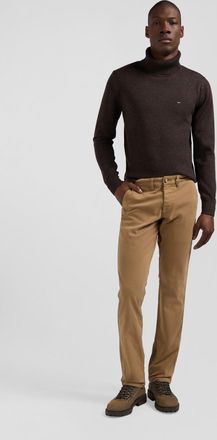 Eden Park Pantalon Chino Marron En Gabardine De Coton Stretch Coupe Regular