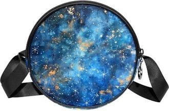 Generic Sac &agrave; bandouli&egrave;re rond pour femme, motif ciel &eacute;toil&eacute;, petit sac &agrave; bandouli&egrave;re avec fermeture &eacute;clair, bretelles r&eacute;glables, sac &agrave; main rond d&eacute;contract&eacute; 