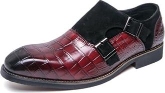 Generic Mocassins &agrave; enfiler en cuir avec double sangle moine pour homme, rouge vin, 40 2/3 EU