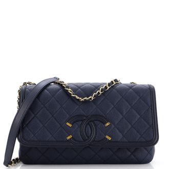 Chanel Navy Blue Medium Flap Quilted Caviar Bag