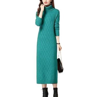 Generic Robe pull &agrave; col haut pour femme - Robe dhiver &eacute;paisse en tricot torsad&eacute;, 15, L