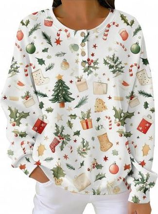 Generic Tenue dautomne pour femme, style décontracté, couleur unie, boutons à manches longues, sweat-shirt pour femmes, pull, Sweat-shirts graphiques blancs p