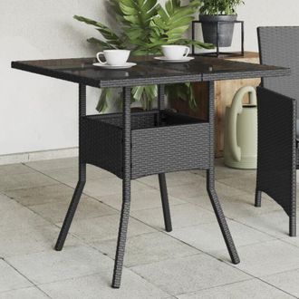 vidaXL Vidaxl - Gartentisch mit Glasplatte Schwarz 80x80x75 cm Poly Rattan