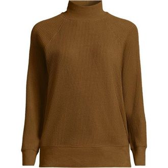 Lands End Stehbund-Shirt aus Waffeljersey, Damen, Größe:56-58 plus, Braun, Baumwoll-Mischung/Polyester-Mischung, by Lands End