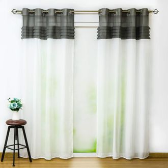 Joyswahl halbtransparente Gardine mit Farbiger Faltenblende »Monika« Schals Wohn- oder Schlafzimmer Fenster Vorhänge Grau mit Ösen BxH 140x245cm 1 Stück