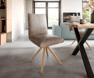 DELIFE Esszimmerstuhl Lelio-Flex Mikrofaser Taupe Vintage Holzgestell kantig Natur Taschenfederkern, Esszimmerst&uuml;hle