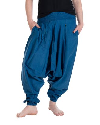 vishes Alternative Bekleidung - Lange Unisex Baumwoll Haremshose Schlupfhose Einfarbig Einheitsgr&ouml;&szlig;e 34-46 Blau