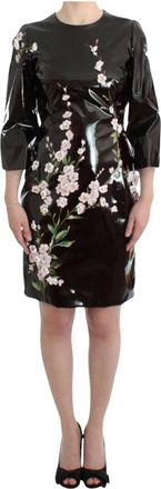Dolce & Gabbana Robe Courte Fleurie Peinte Main Vernie - Femme - Robes - Noir - Taille: 40 FR
