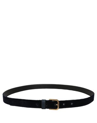Dolce & Gabbana Velvet with Gold-Tone Buckle Belt - Navy