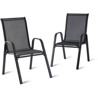 Relaxdays Relaxdays Gartenst&uuml;hle, 2er Set, Hochlehner, Armlehnen, stapelbar, bis 150 kg, Polyester, Metall, Stapelstuhl, anthrazit