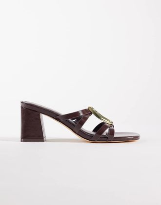 New Look Mules en PU avec d&eacute;tail m&eacute;tallique dor&eacute; - Marron fonc&eacute;-Brown
