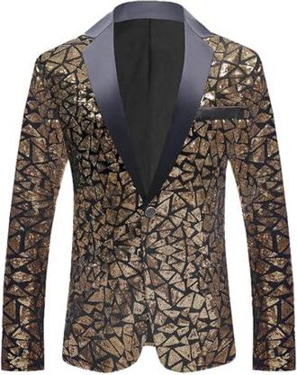 Generic Veste en velours pour homme avec motif mosa&iuml;que &agrave; paillettes - Veste de costume &agrave; paillettes avec col ch&acirc;le pour chanteur de sc&egrave;ne Showmaster - Blazer