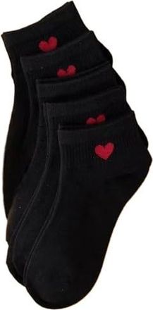 Generico Chaussettes de cheville blanches et noires, chaussettes printemps-&eacute;t&eacute; pour femmes Love Heart., Black 5 Pairs, Taille Unique