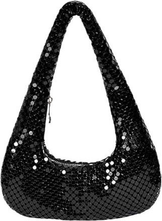 Generic Sac de soir&eacute;e &agrave; paillettes pour femme - Sac &agrave; main r&eacute;tro classique pour robe formelle, Noir, 10.2*1.2*13 inch