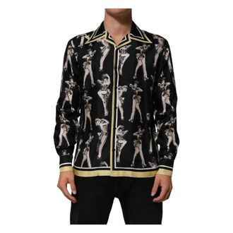 Dolce & Gabbana Silk Pin Up Printed Button Down Shirt - - Shirts - Herren - Schwarzk - S