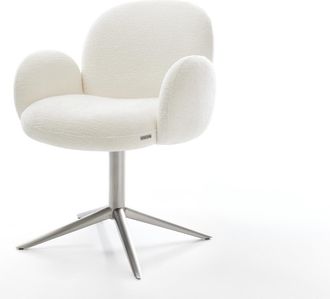 DELIFE Drehstuhl Nube-Flex mit Armlehnen Boucl&eacute; Soft Beige Fu&szlig;kreuz Edelstahl 360&deg; drehbar Wippfunktion Taschenfederkern, Esszimmerst&uuml;hle