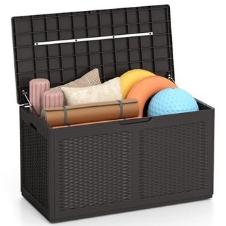 Giantex Coffre de Jardin Extérieur en PP 380 L, Coffre de Rangement Étanche avec Couvercle, 2 Roulettes, Poignées Latérales, Caisse de Rangement Extérieur Pou