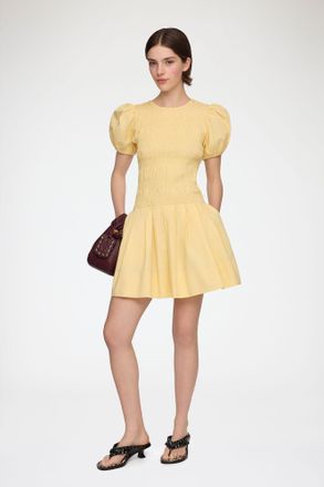 Ganni Robe courte en coton jaune Italian Straw biologique - Taille 44 - Pour Femme
