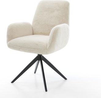 DELIFE Drehstuhl Zoa-Flex Pl&uuml;sch Creme-Wei&szlig; Kreuzgestell breit Schwarz 360&deg; drehbar Wippfunktion Taschenfederkern, Esszimmerst&uuml;hle