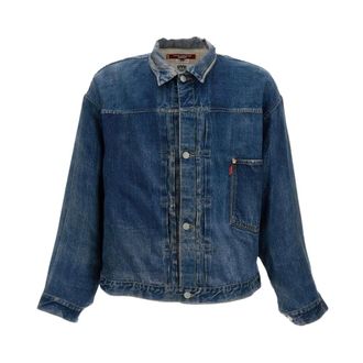 Junya Watanabe Homme, Vestes, Bleu, Taille: L Veste en lin &agrave; imprim&eacute; denim