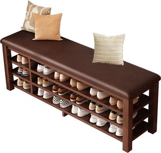 Generic Schuhbank Aufbewahrung Eingangsbank Schuhgepäck -Haustür Eingang Organizer für Flur Wohnzimmer braun 100cm