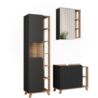 Vicco Meubles bain Karen, Sonoma/Anthracite, 3 pi&egrave;ces
