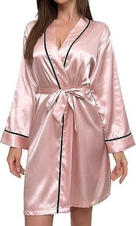 Generic Peignoirs en satin pour femme - &Eacute;l&eacute;gant peignoir en soie pour mariage, f&ecirc;te de mari&eacute;e, v&ecirc;tements de nuit en soie et pyjama d&eacute;t&eacute; pour femme, rose, XL