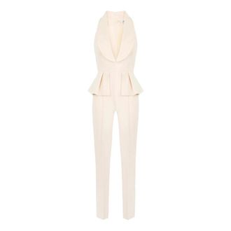 Elisabetta Franchi Leichter Jumpsuit aus Krepp und Satin - - Jumpsuits & Playsuits - Damen - Beige - XL