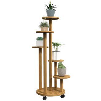 OUTSUNNY Pflanzenregal Pflanzenst&auml;nder aus Bambus runde Blumenregale Blumentopfhalter 5 Ebenen Naturholz