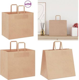 vidaXL Vidaxl - Papiertragetaschen 250 Stk. mit Henkeln Braun 32x22x28 cm