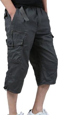 Generic Short Cargo 3/4 Long sous Le Genou for Homme, Multi-Poches, Taille élastique, Pantalon Capri léger, décontracté, for lextérieur(Grey,XX-Large)