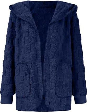 Generic Veste pelucheuse pour femme - Haut en polaire ouvert sur le devant - Manteau dhiver chaud avec tenues pour lextérieur - Vêtements chauds dhiver, bleu,