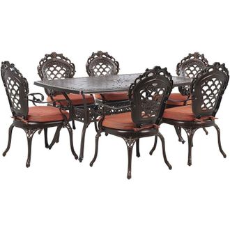 Beliani Ensemble de Repas de Jardin Table Ronde et 6 Chaises Assorties en Aluminium Marron Fonc&eacute; et Cuivr&eacute; Effet Vieilli pour Ext&eacute;rieurs Vintage Beliani