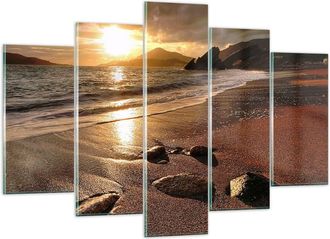 Arttor Mehrteilige Bilder auf Glas 150x100cm Glasbild Strand Wolken Abend K&uuml;ste Gro&szlig; XXL Wanddeko Schlafzimmer K&uuml;che Set 5 teilige Wandbilder Dekoration Wohn