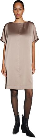 OPUS Damen Minikleid | WANELL Minikleid aus gl&auml;nzendem Satin warm Taupe, 38