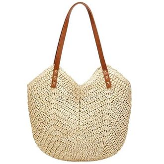 BESTONZON Mikikit Paquet Fourre-Tout en Paille Tiss&eacute; Main Beige Paquet &agrave; Bandouli&egrave;re D&Eacute;t&eacute; pour Femme L&eacute;ger et Spacieux pour Vacances Plage et Sorties Quotidienn