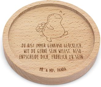 Mr. & Mrs. Panda Tischuntersetzer Schildkr&ouml;te Pfeifen - Geschenk, Depression, Lebensfreude, Untersetzer, Tassenuntersetzer, Tee, Rund, gl&uuml;cklich, Holz, Fr&ouml;hlich