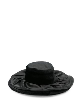 Junya Watanabe Faux-Fur Satin Wide Brim Bucket Hat - Black