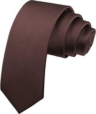 Alizeal Cravate skinny pour homme de couleur unie 6 cm de largeur, marron, taille unique