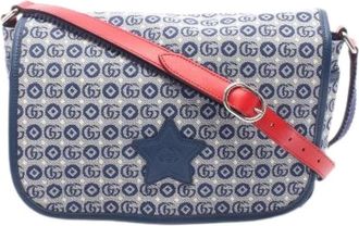 Gucci Sac &agrave; bandouli&egrave;re Pre-owned Double G en toile et cuir - Femme - Pre-owned - Bleu - Taille: ONE Size