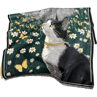 GFM Ch&acirc;le pashmina imprim&eacute; chats au toucher cachemire pour lautomne et lhiver (CTSHL-CC), Ctshl-n-b009-bleu, L