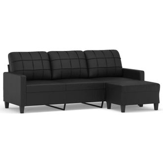 vidaXL 3-Sitzer-Sofa mit Hocker Schwarz 180 cm Kunstleder - Vidaxl