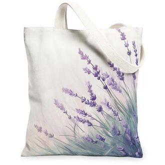 Generic Sac fourre-tout en toile de lavande printani&egrave;re pour le shopping, 33 x 38 cm, sac d&eacute;picerie r&eacute;utilisable pour femme, peinture de voyage florale, d&eacute;cor