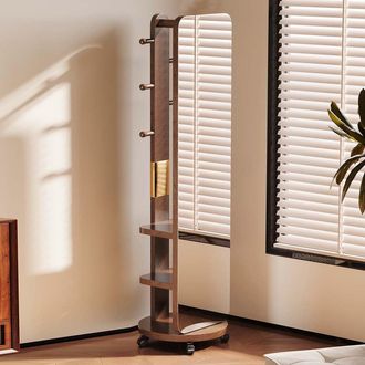 Generic 360&deg; Drehbarer Ganzk&ouml;rperspiegel mit Universellen Rollen, Kleiderspiegel Aus Massivholz mit Garderobe, Standspiegel F&uuml;r Schlafzimmer, Wohnzimmer und F