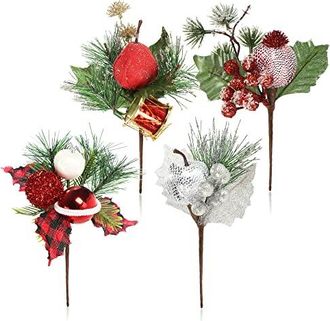 Com-Four 4X Arrangements décoratifs, des brindilles comme Superbes décorations de Noël, de Belles décorations dintérieur, également pour Les couronnes