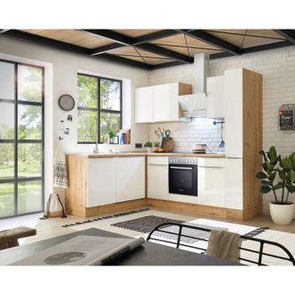 Respekta Küche Küchenzeile Winkelküche Marleen Premium 250 cm Weiß Artisan Eiche Respekta