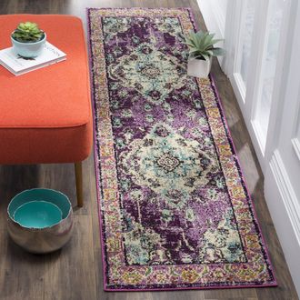 Safavieh Boho Teppich f&uuml;r Wohnzimmer, Esszimmer, Schlafzimmer - Monaco Collection, Kurzer Flor, Violett und Hellblau, 66 X 183 cm