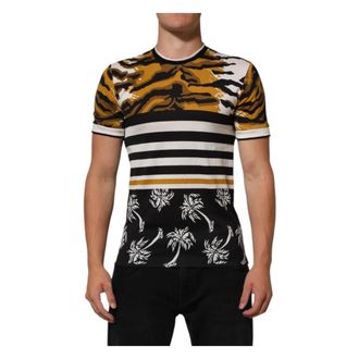 Dolce & Gabbana Leopard Palm Leaf Herren Crew Neck T-shirt - - Tops - Herren - Mehrfarbig - XS